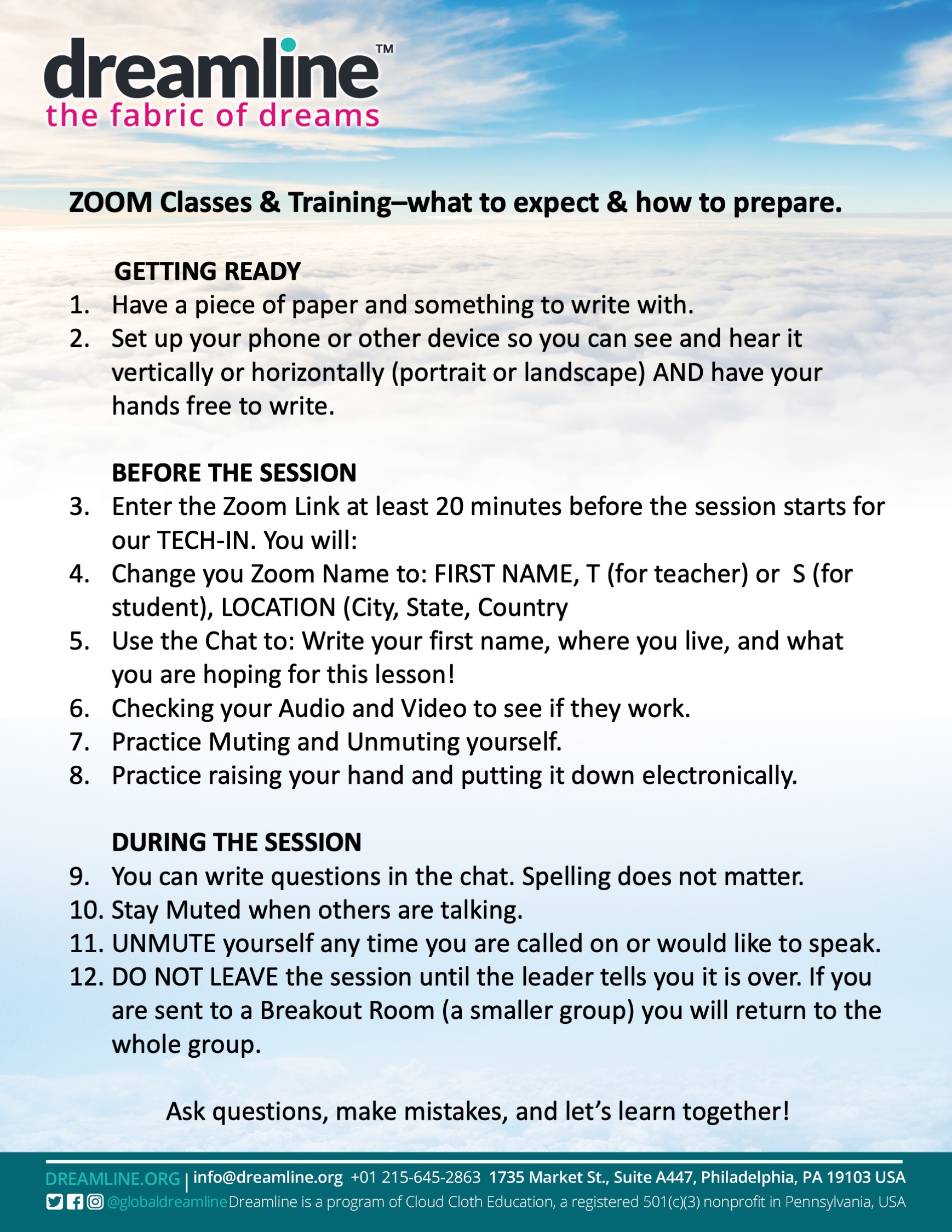 dlLESSON: ZOOM SESSION GUIDE – info.dreamline